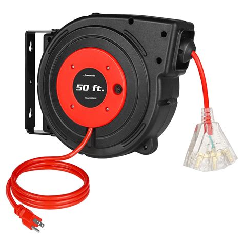 Dewenwils 50ft Retractable Extension Cord Reel Heavy Duty Power