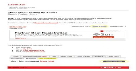 Pdf Cheat Sheet Setting Up Access Oracle Partner Store · Cheat Sheet Setting Up Access