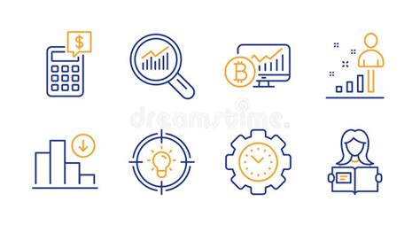 Bitcoin Chart Data Analysis And Decreasing Graph Icons Set Calculator Stats And Idea Signs