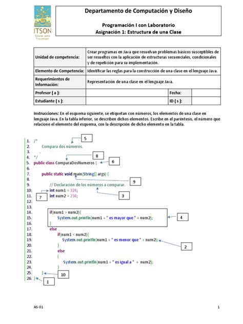 asignación 1 estructura de una clase as 01 pdf java lenguaje