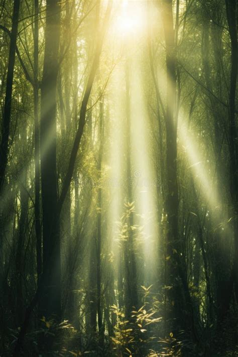 Beautiful Sunlight Filtering Through Trees In The Forest Suitable For