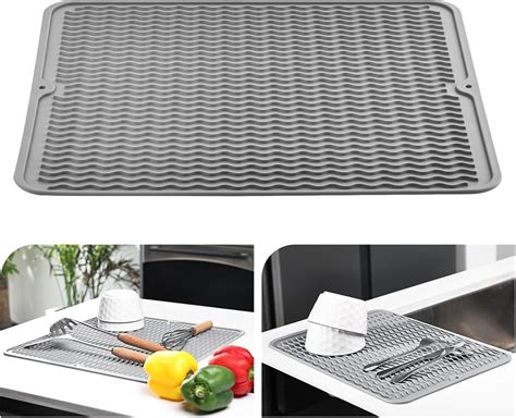 Kitchenraku Upgrade Dish Drying Mat Silicone Draining Board Mat Heat Resistant Dish Draining