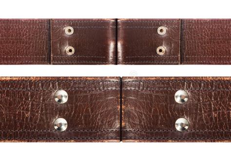 Seamless Isolated Photo Of Worn Leather Brown Straps With Brass Buttons