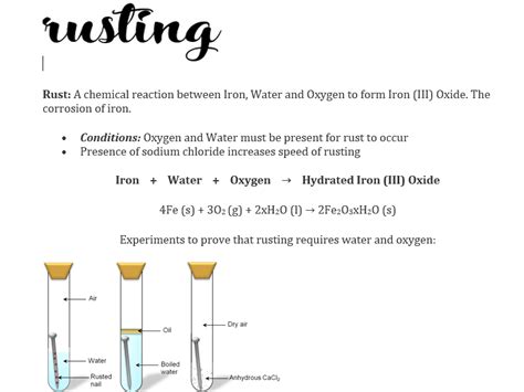 Rusting Chemistry Notes Teaching Resources