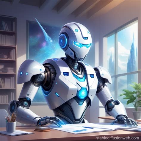 Robot At Work In Office Stable Diffusion Online