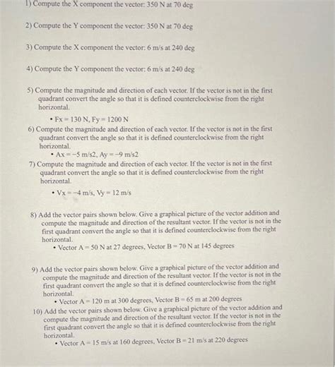 solved 1 compute the x component the vector 350 n at 70deg