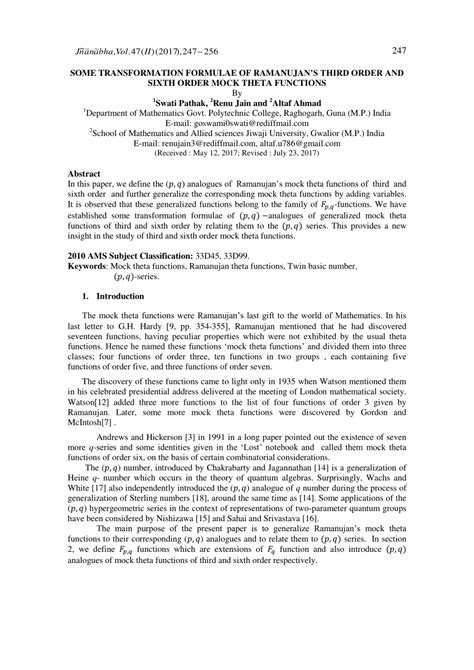 Pdf Some Transformation Formulae Of Ramanujans Third Order And Sixth