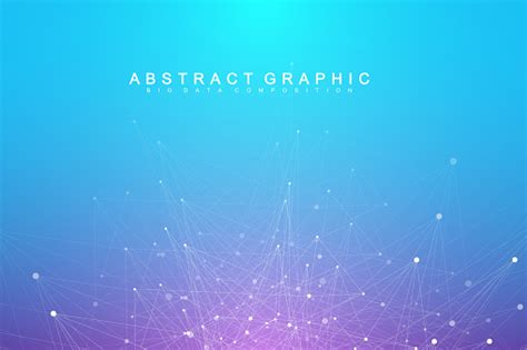 빅 데이터 시각화 기하학적 추상적 인 배경 시각적 정보 복잡성 미래 지향적 인포 그래픽 디자인 연결된 라인과 점 웨이브 흐름과 기술 배경 벡터 일러스트레이션 가상현실에 대한