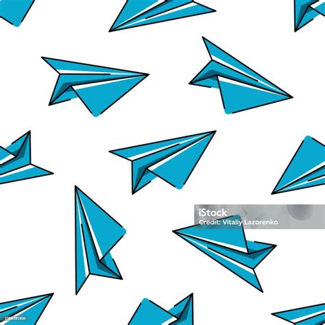 흰색 배경에 벡터 비행 종이 비행기 완벽 한 패턴 디자인 평면 텍스처 포장 상자 및 벽지를 위한 컬러 인쇄 흰색 배경에 고립된 비행기의 이미지입니다 공항 터미널에 대한 스톡