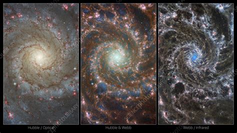 M74 Galaxy Hst And Jwst Infrared And Optical Images Stock Image