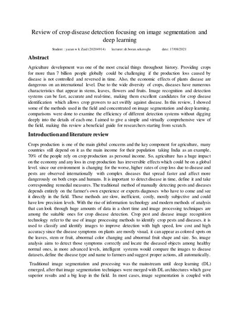 Pdf Review Of Crop Disease Detection Focusing On Image Segmentation And Deep Learning Version