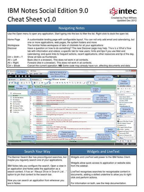 Ibm Notes Social Edition 9 0 Cheat Sheet V1 0 Pdf Ibm Notes Search Engine Indexing