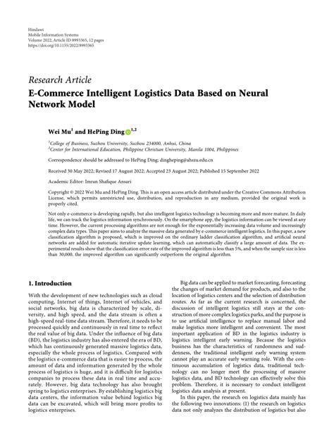 Pdf E Commerce Intelligent Logistics Data Based On Neural Network Model