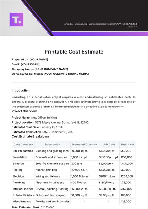 Free Contractor Estimate Templates Editable And Printable