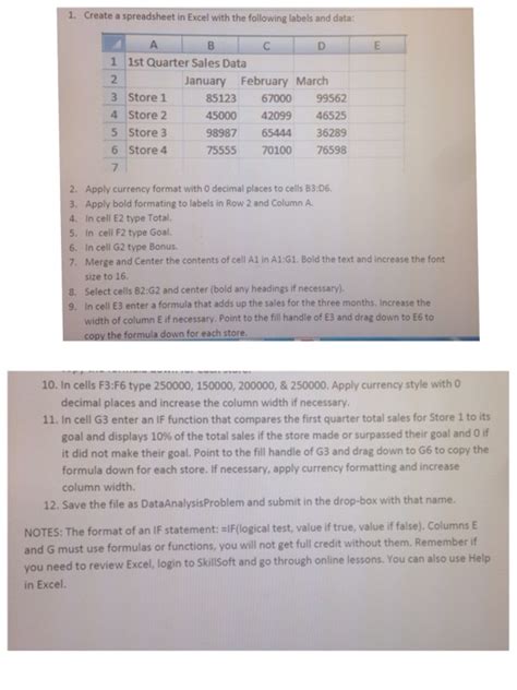 Solved 1 Create A Spreadsheet In Excel With The Following