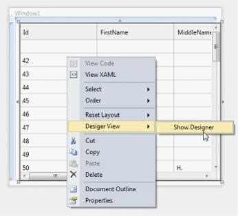 VS2010 Designer Support In WPF GridData Control Syncfusion