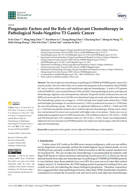 Pdf Prognostic Factors And The Role Of Adjuvant Chemotherapy In Pathological Node Negative T3