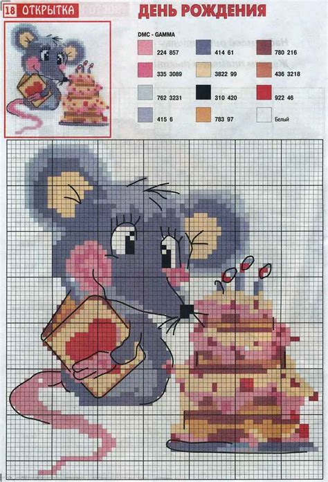День Рождения Схема для вышивания крестиком Схемы вышивки мышка Вышитые крестиком открытки