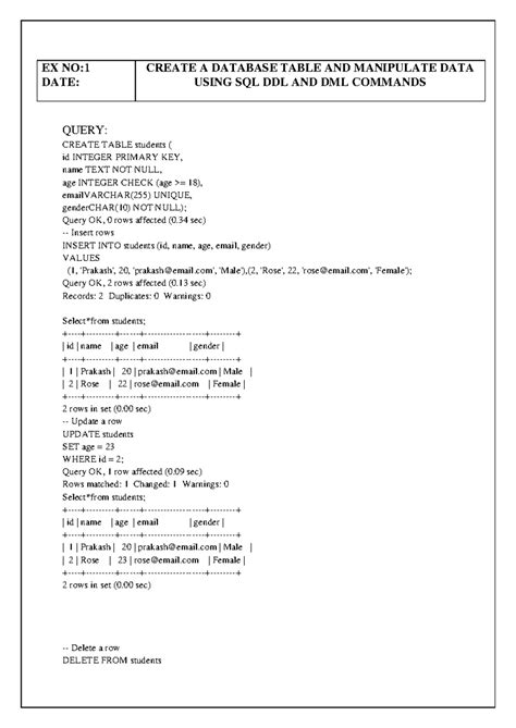 Dbms Query Of Computer Query Create Table Students Id Integer
