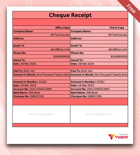 Cheque Receipt Format Simplify Payment Tracking