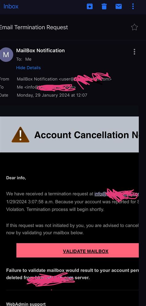 E Mail Account Cancellation Notice Psa R Scams