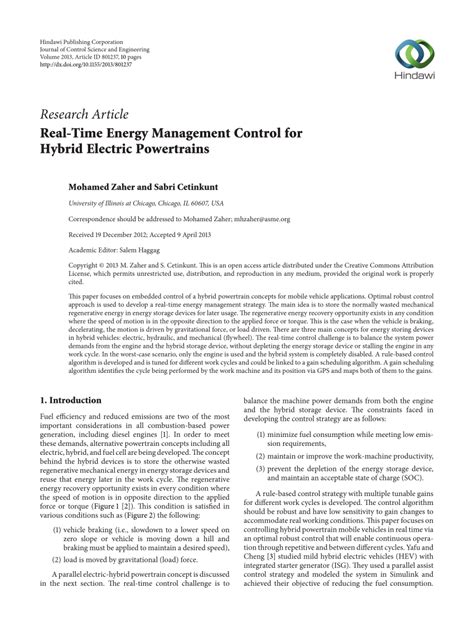 Pdf Real Time Energy Management Control For Hybrid Electric Powertrains