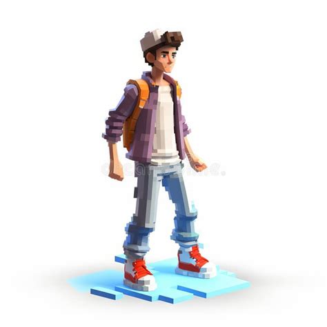 High Quality 3d 8 Bit Pixel Cartoon Male Full Body Illustration Stock Illustration