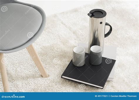 Stylish Metal Flask With Coffee Mugs Stock Image Image Of Ceramic Aromatic 49177021