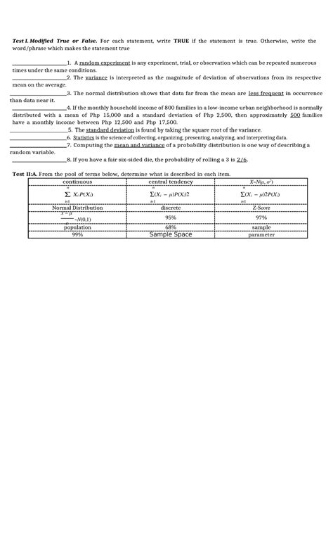 long test math test i modified true or false for each statement