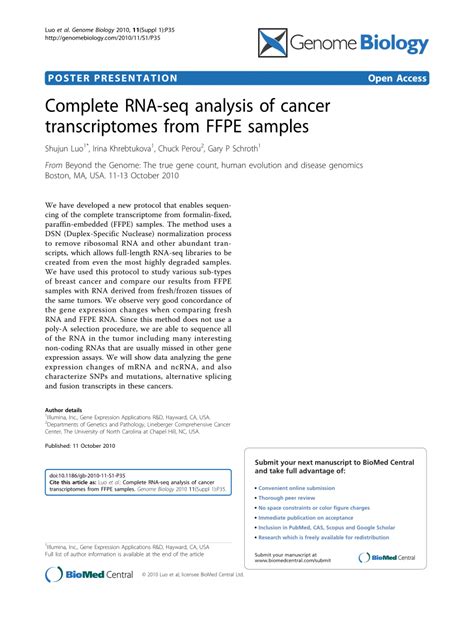 Pdf Complete Rna Seq Analysis Of Cancer Transcriptomes From Ffpe Samples