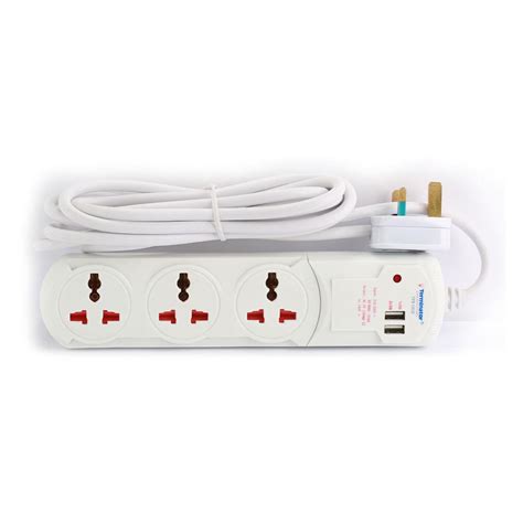 3 Way Universal Power Extension Socket 2 Usb Socket 13a