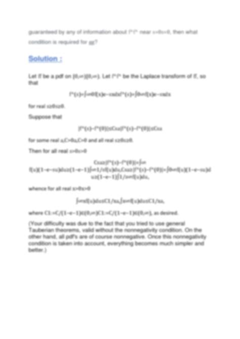 Solution Convergence Speed Of The Tail Of Distribution Using Tauberian Remainder Theorem 1