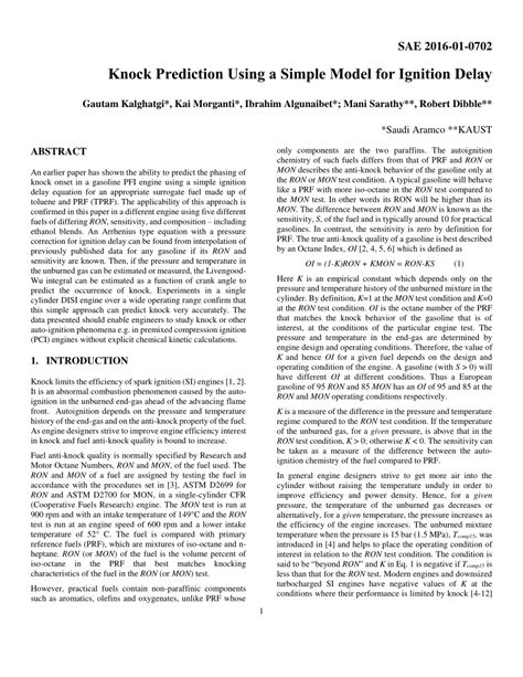 Pdf Knock Prediction Using A Simple Model For Ignition Delay
