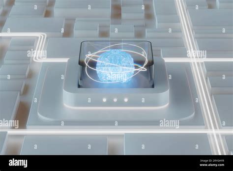Digital Brain Sitting On A Computer Chip With Internet Connection And