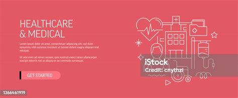 의료 및 의료 관련 웹 배너 라인 스타일 웹 배너 웹 사이트 헤더 등에 대한 현대적인 디자인 벡터 일러스트레이션 스톡
