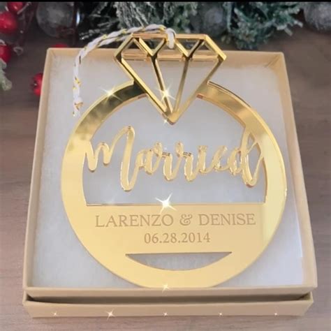 Personalized First Christmas Married Ornament Laser Cut Acrylic Ring
