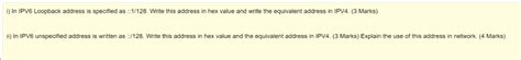 Solved I In IPV6 Loopback Address Is Specified As 1 128 Chegg Com