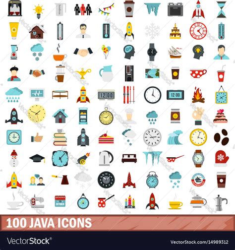 100 Java Icons Set Flat Style Royalty Free Vector Image