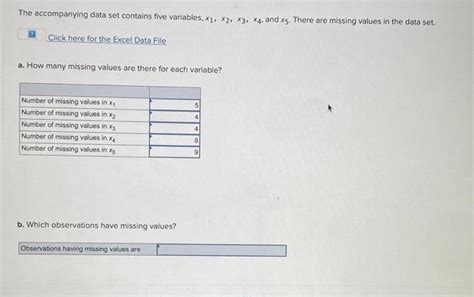 the accompanying data set contains five variables