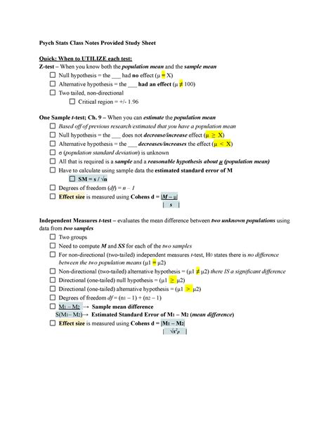 Psych Stats Class Final Study Sheet Psych Stats Class Notes