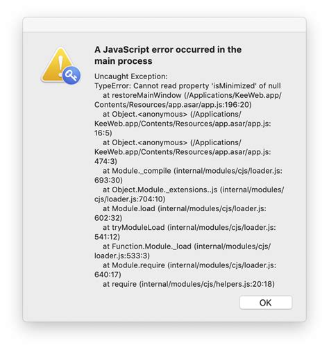 KeeWeb Throws An Error If It S Already Running JavaScript Error Occurred In The Main Process