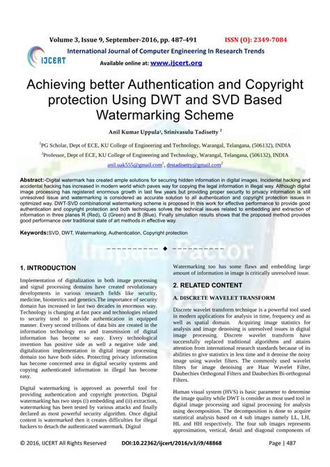 Pdf Achieving Better Authentication And Copyright Protection Using Dwt And Svd Based
