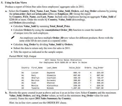 Solved Using In Line Views Produce A Report Of Orion Star