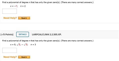 Solved Find A Polynomial Of Degree N That Has Only The Given