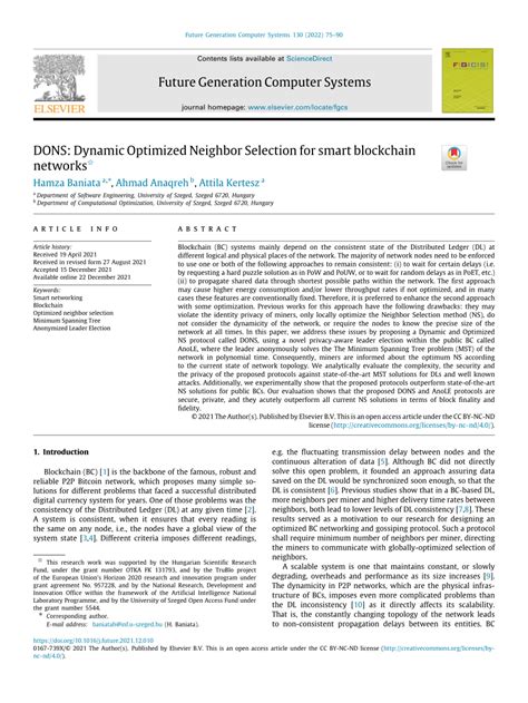 pdf dons dynamic optimized neighbor selection for smart blockchain