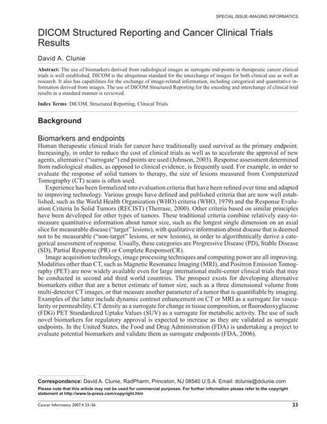 Pdf Dicom Structured Reporting And Cancer Clinical Trials Results