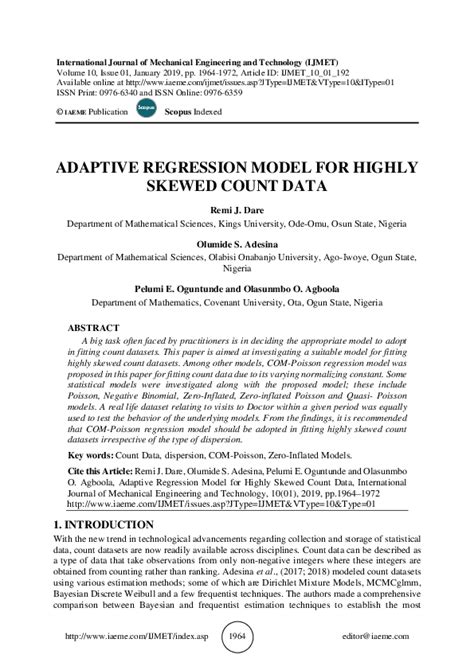 Pdf Adaptive Regression Model For Highly Skewed Count Data