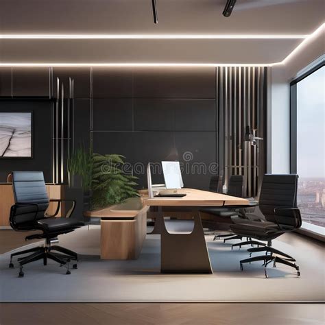 A Modern Office Space With Sleek Desks And Ergonomic Chairs1 Stock Illustration Illustration