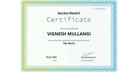 Vignesh Mullangi On Linkedin Hackerrank Skill Certificate