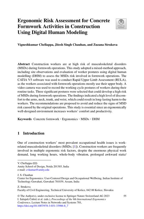 Pdf Ergonomic Risk Assessment For Concrete Formwork Activities In